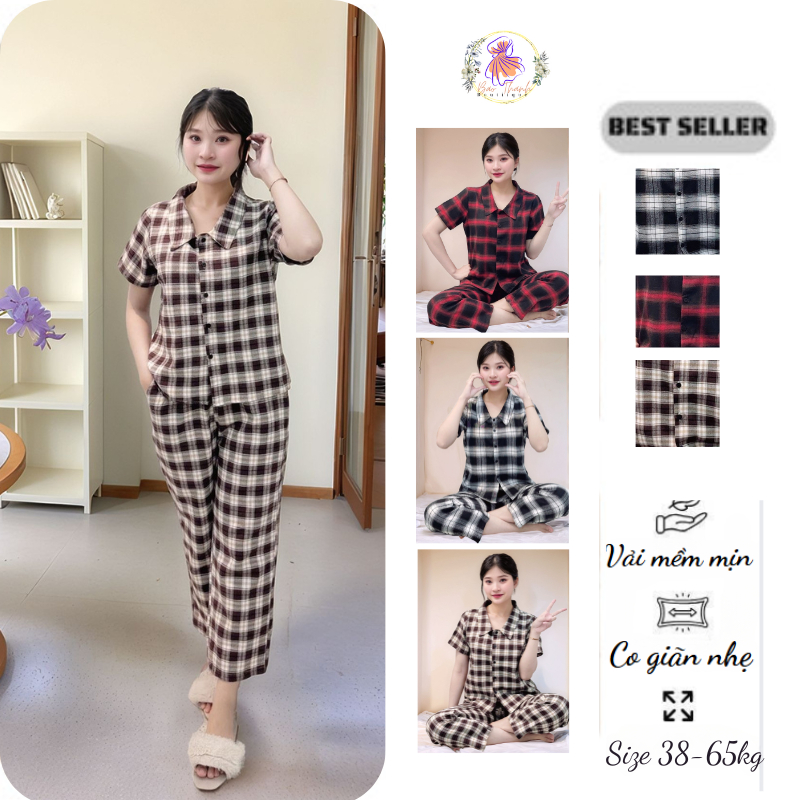 Đồ bộ nữ TeenBoutique sét pzm tay dài kẻ caro thiết kế trẻ trung ...