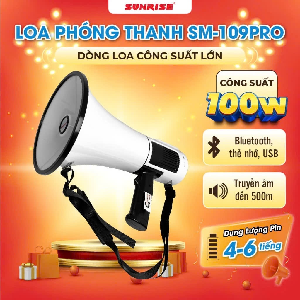 Loa phóng thanh cầm tay công suất lớn 100w sunrise sm-109 pro phát mp3, bluetooth, usb - sunrise ...