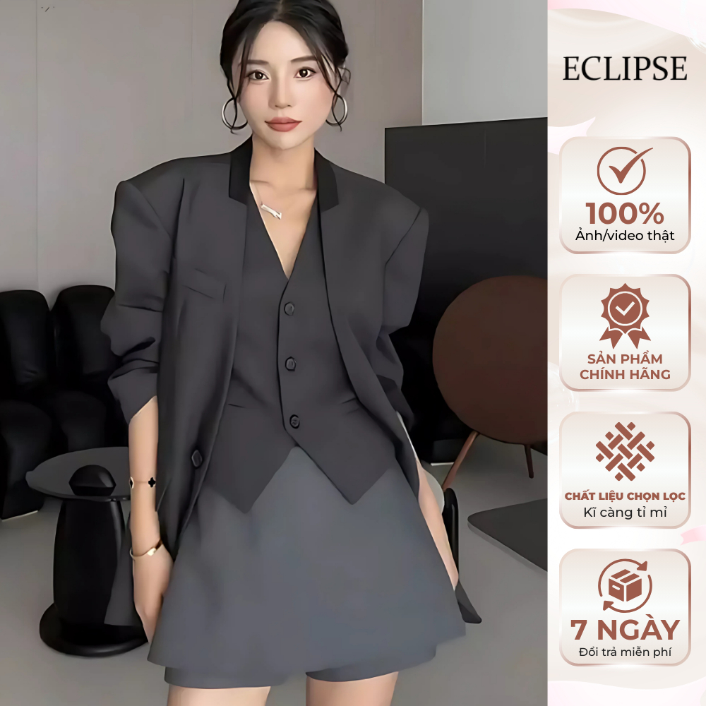 Set Vest ghi cổ đen kèm gile + Quần giả chân váy ghi Donatella | Shopee ...