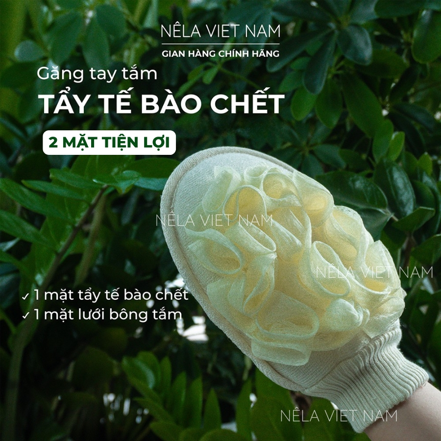 Găng Tay Tẩy Tế Bào Chết Body Kiêm Bông Tắm 2in1 Vải Lanh Nếp Làng Êm ...