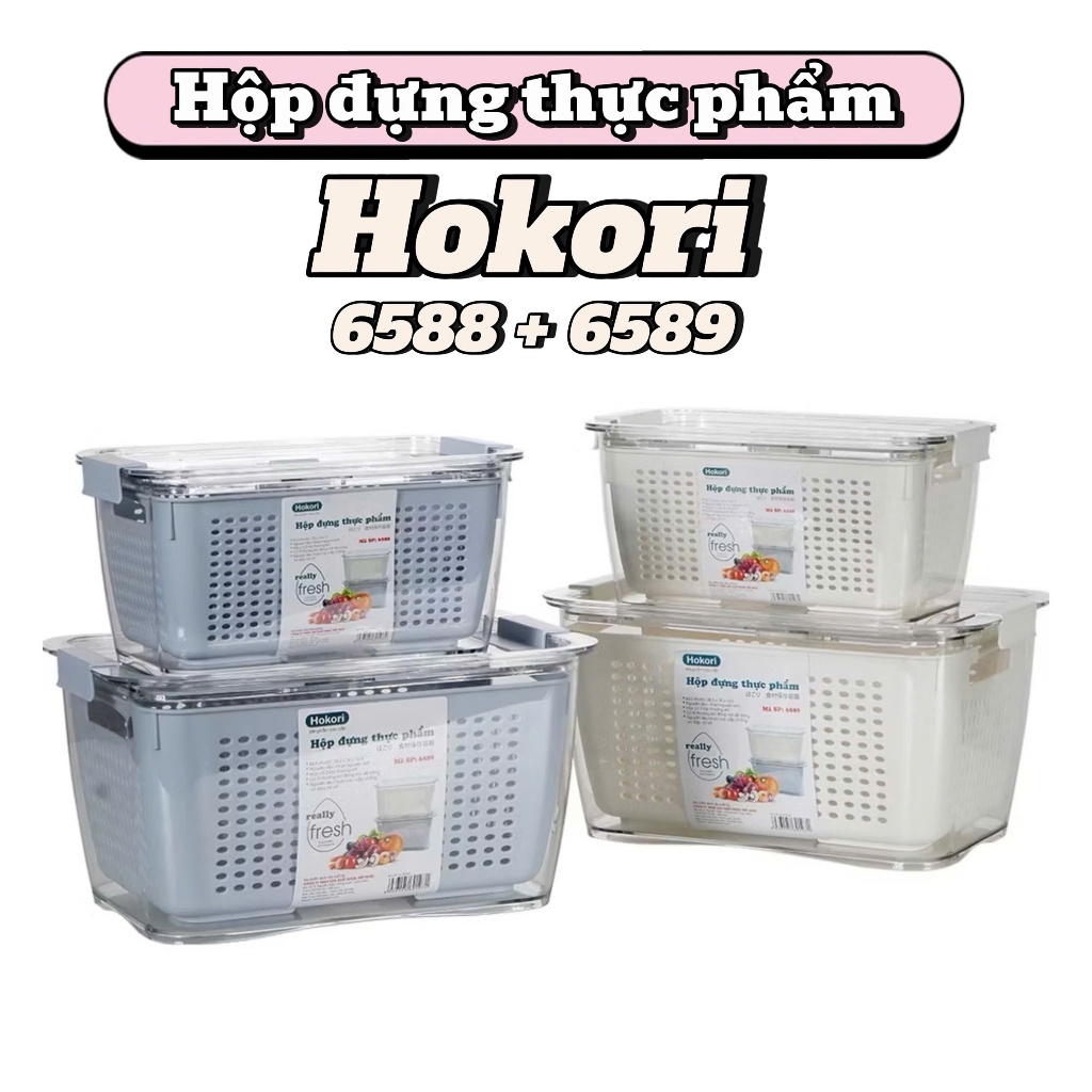 Bộ hộp đựng thực phẩm tách nước 2 lớp HOKORI 6588 + 6589 - chất liệu nhựa VIỆT NHẬT cao cấp ...