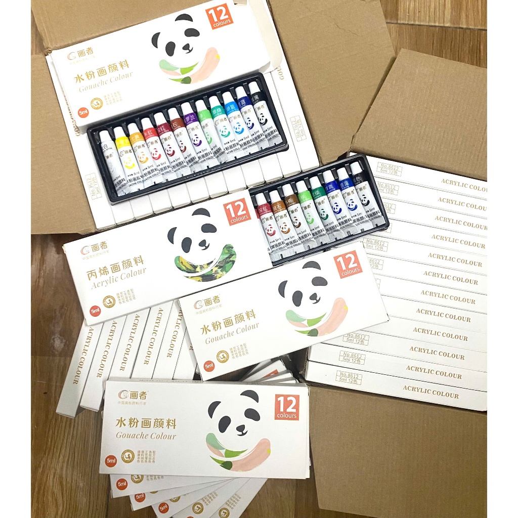 Màu Nước Gouache, Màu Acrylic gấu trúc Dạng Tuýp 5ml,hộp 12 màu ...