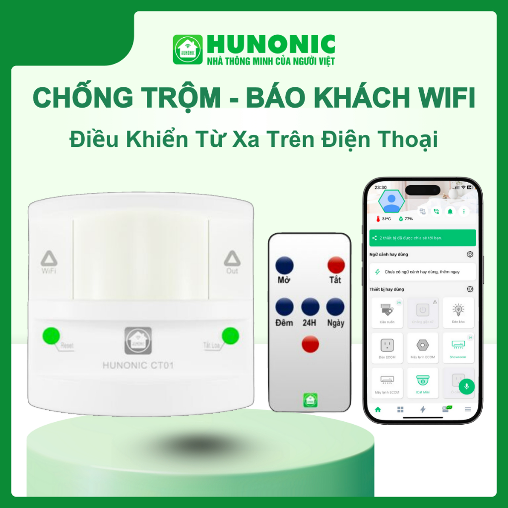 Thiết Bị Chống Trộm Báo Khách WiFi Hunonic CT01, Phát Hiện Chuyển Động, Còi Hú Cảnh Báo Qua App ...