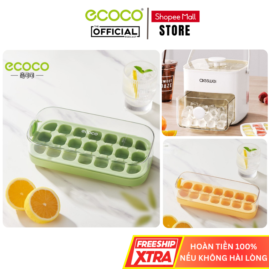 Khay Làm Đá Thông Minh Ecoco Cao Cấp, Hộp Làm Đá Nhấn Tự Động Tiện Lợi Nhựa PP Nguyên Sinh ...