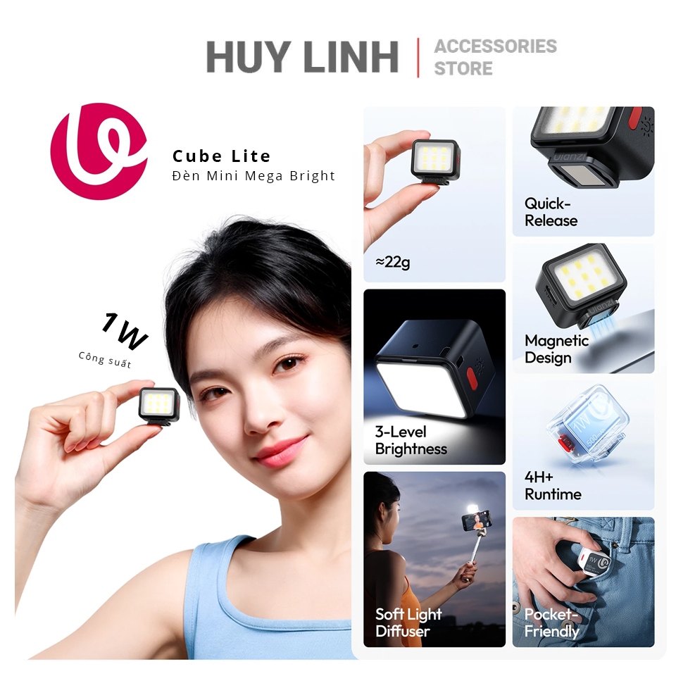 Đèn led Ulanzi DG01 Cube Light Mini Đèn chụp ảnh cho máy ảnh hành động ...