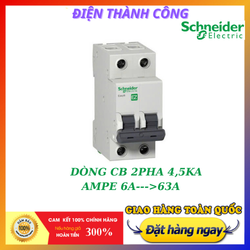 Cầu dao tự động (Aptomat), MCB Easy9 Schneider CB 2P, 4.5kA, 230V, C curve 6A - 63A | Shopee ...