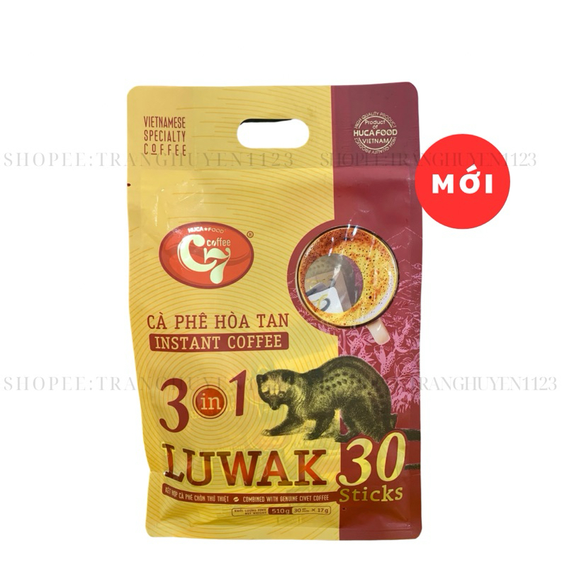 CÀ PHÊ HOÀ TAN 3IN1 LUWAK CON CHỒN VÀNG C7 TÚI 510G ( 30 GÓI x 17G) | Shopee Việt Nam