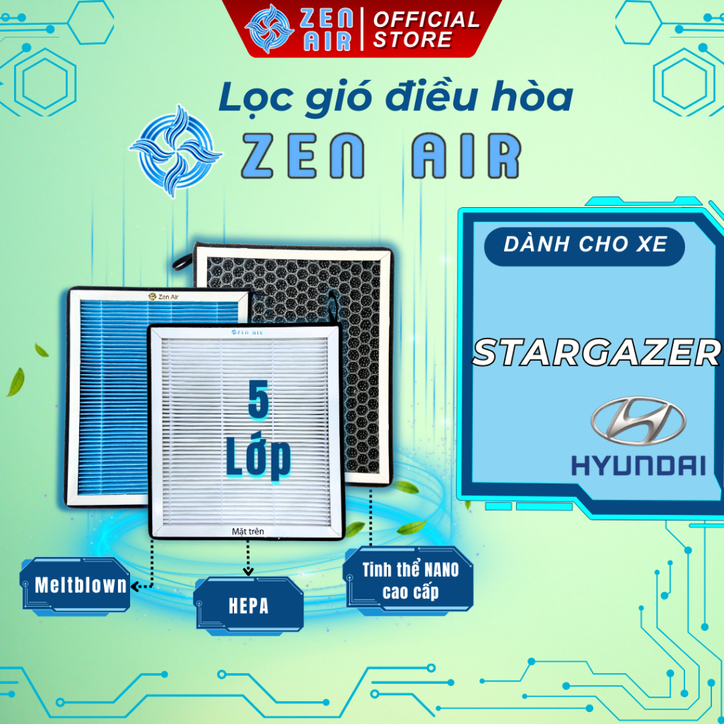 Lọc gió điều hòa ô tô Hyundai STARGAZER, Khử mùi, kháng khuẩn, lọc bụi ...