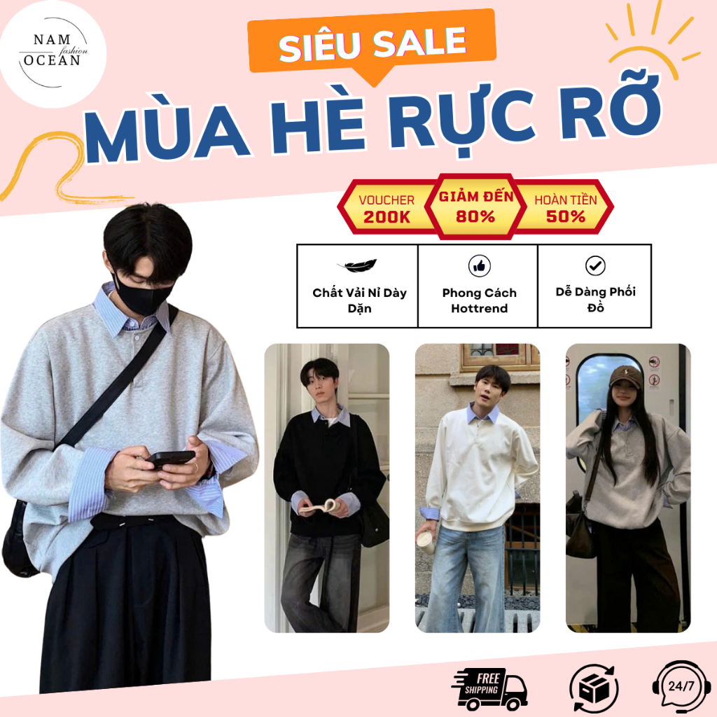 Áo Sweater Hot trend 2025 Phối Sơ Mi Kẻ Xanh Nhạt Nam Nữ Chất Nỉ 2 Da ...
