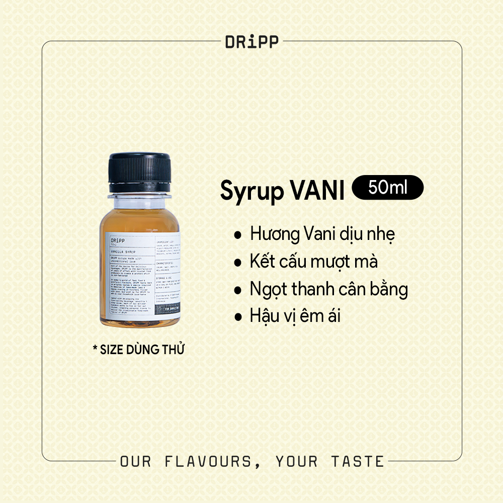 SIRO DRiPP VANILLA 50ML - VANI SYRUP DRiPP 50ML (MẪU DÙNG THỬ) | Shopee ...