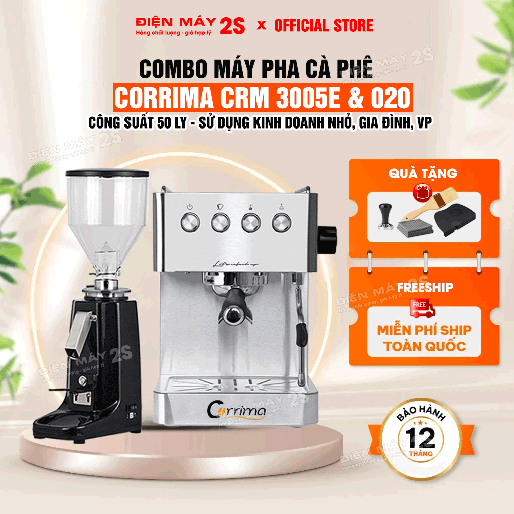 [HCM-Hàng sẵn] Combo Máy Pha Cà Phê CORRIMA CRM 3005E Và Máy Xay Cafe ...