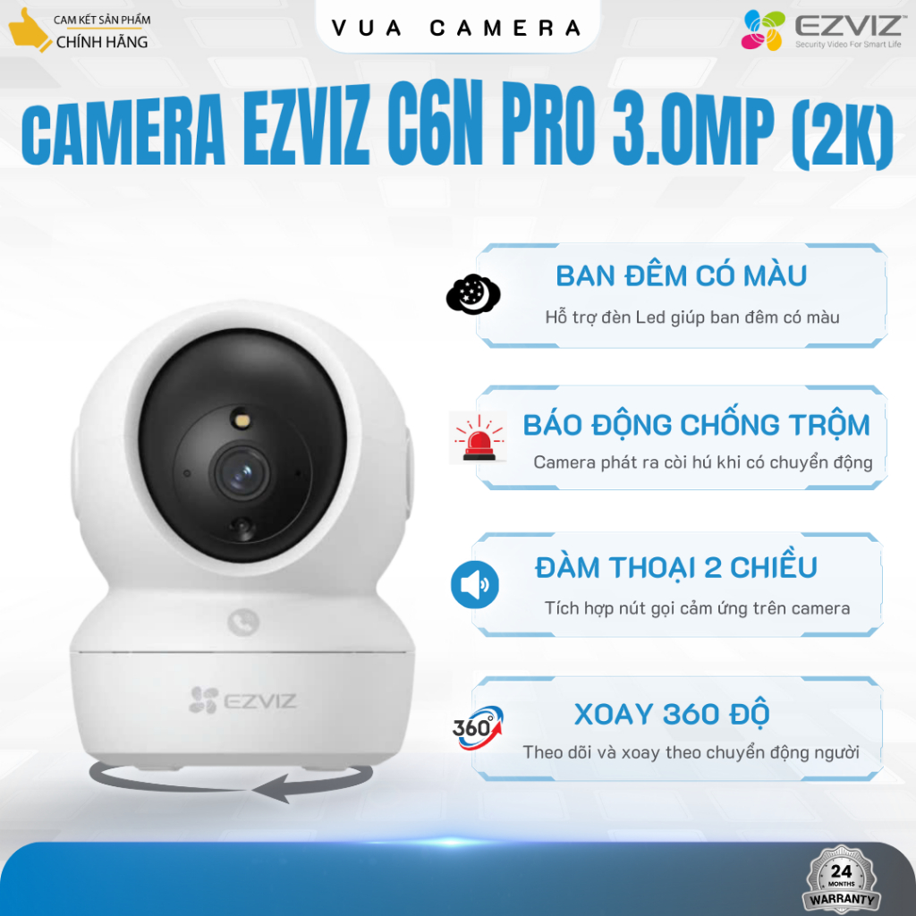 Camera EZVIZ C6N Pro 3.0MP (2K) Xoay 360 Độ- Đàm Thoại 2 Chiều- Có Màu ...