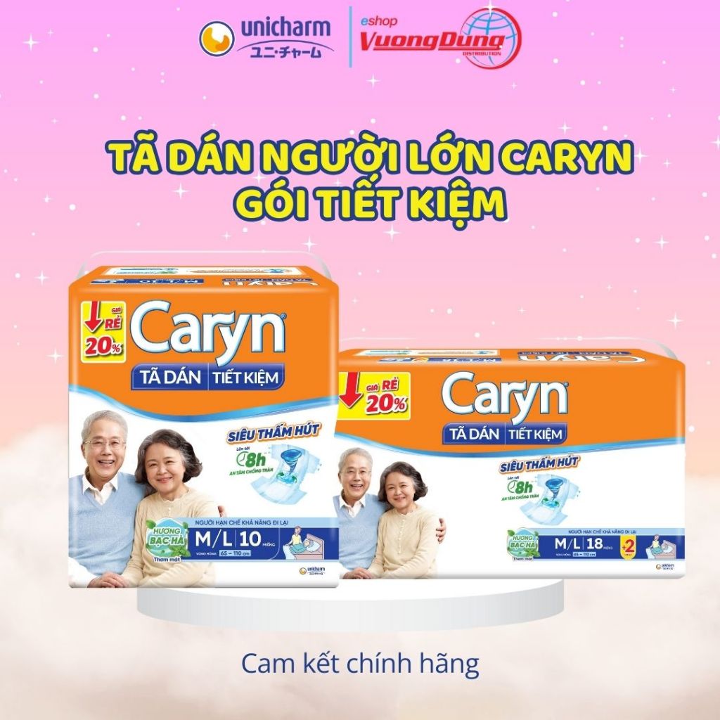 Tã dán người lớn Caryn Tiết kiệm size M/L gói 10 miếng và 18 miếng ...