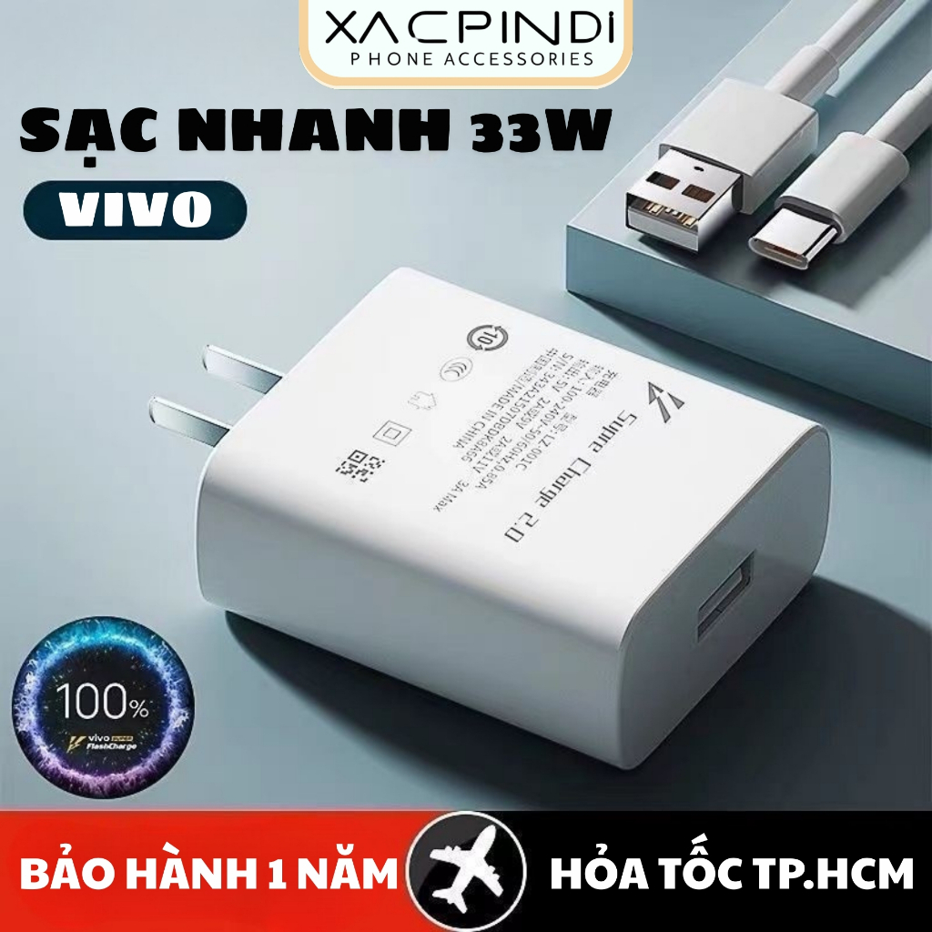 Bộ Sạc Nhanh Vivo 33W–Hỗ Trợ FlashCharge 2.0 – Củ + Cáp USB Type-C–Tương Thích X30, X50, Y70 ...