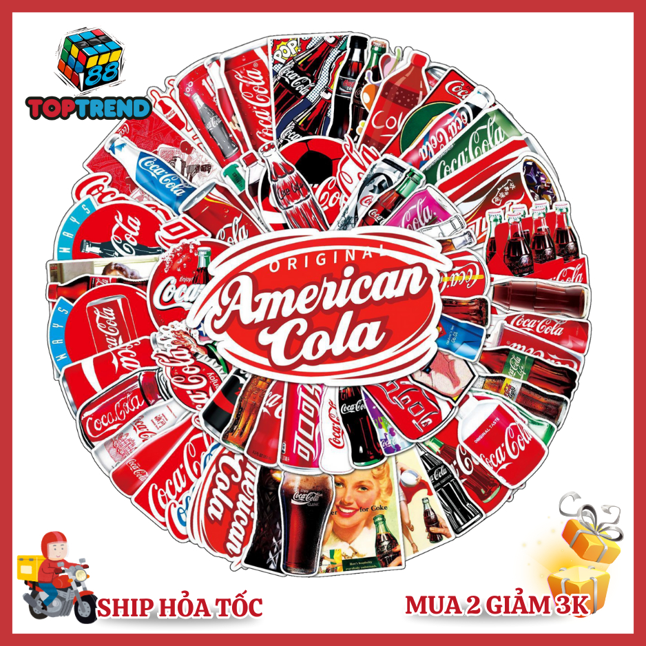 Sticker cute SET 75 TẤM COCA COLA, dán mũ bảo hiểm, trang trí sổ, dán ...