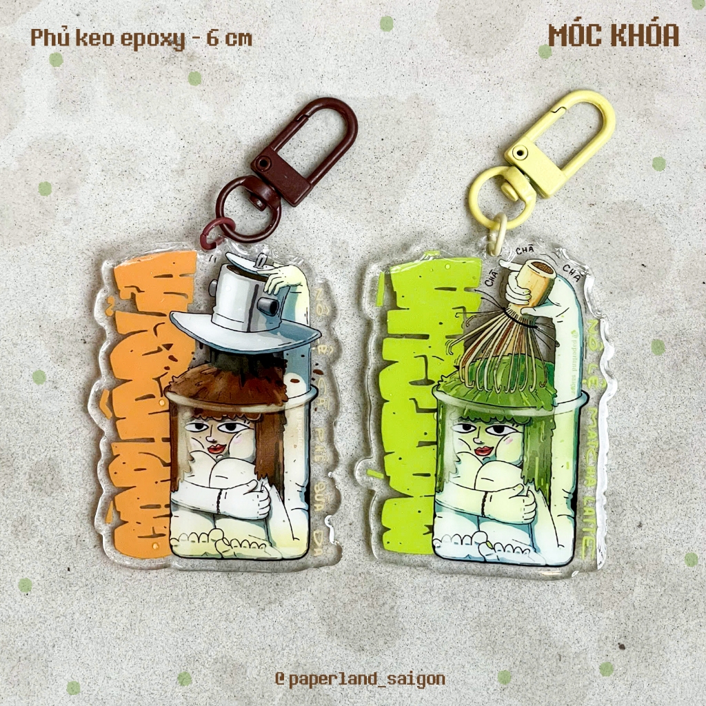 6cm | MÓC KHÓA MATCHA, CÀ PHÊ SỮA | phủ keo bóng | artwork bởi ...