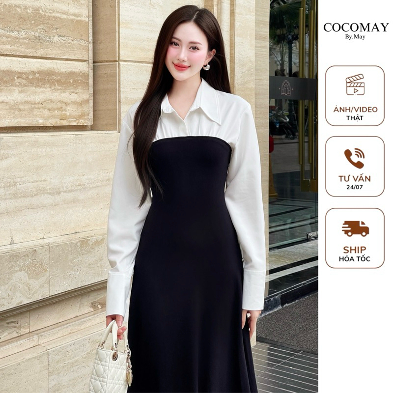COCOMAY - Đầm Layer Élysée - Đầm THUN cổ sơ mi phối maxi thanh lịch | Shopee Việt Nam