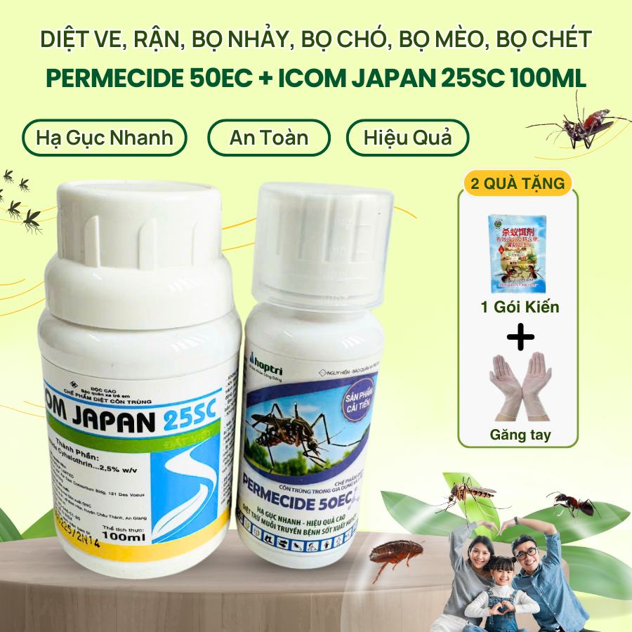 Combo Permecide 50EC + Icom Japan 25SC 100ml diệt muỗi, bọ chó, bọ mèo ...