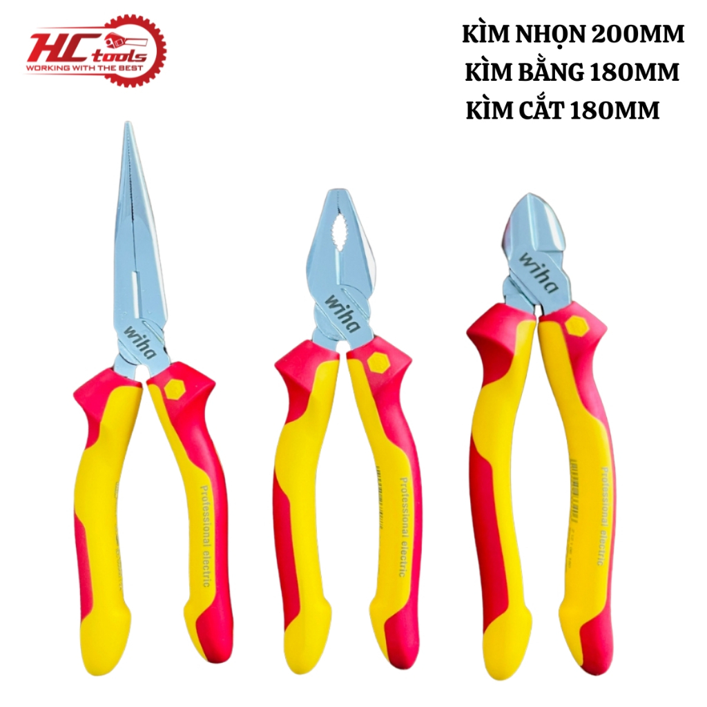 Combo 3 Kìm Wiha Chính Hãng cách điện bằng 18cm, cắt 18cm, nhọn 20cm ...