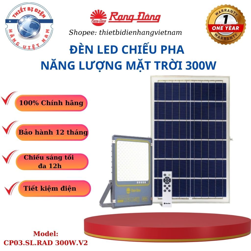 Đèn LED chiếu pha năng lượng mặt trời Rạng Đông 300W, 400W, 500W - Model: CP03.SL.RAD.V2 ...