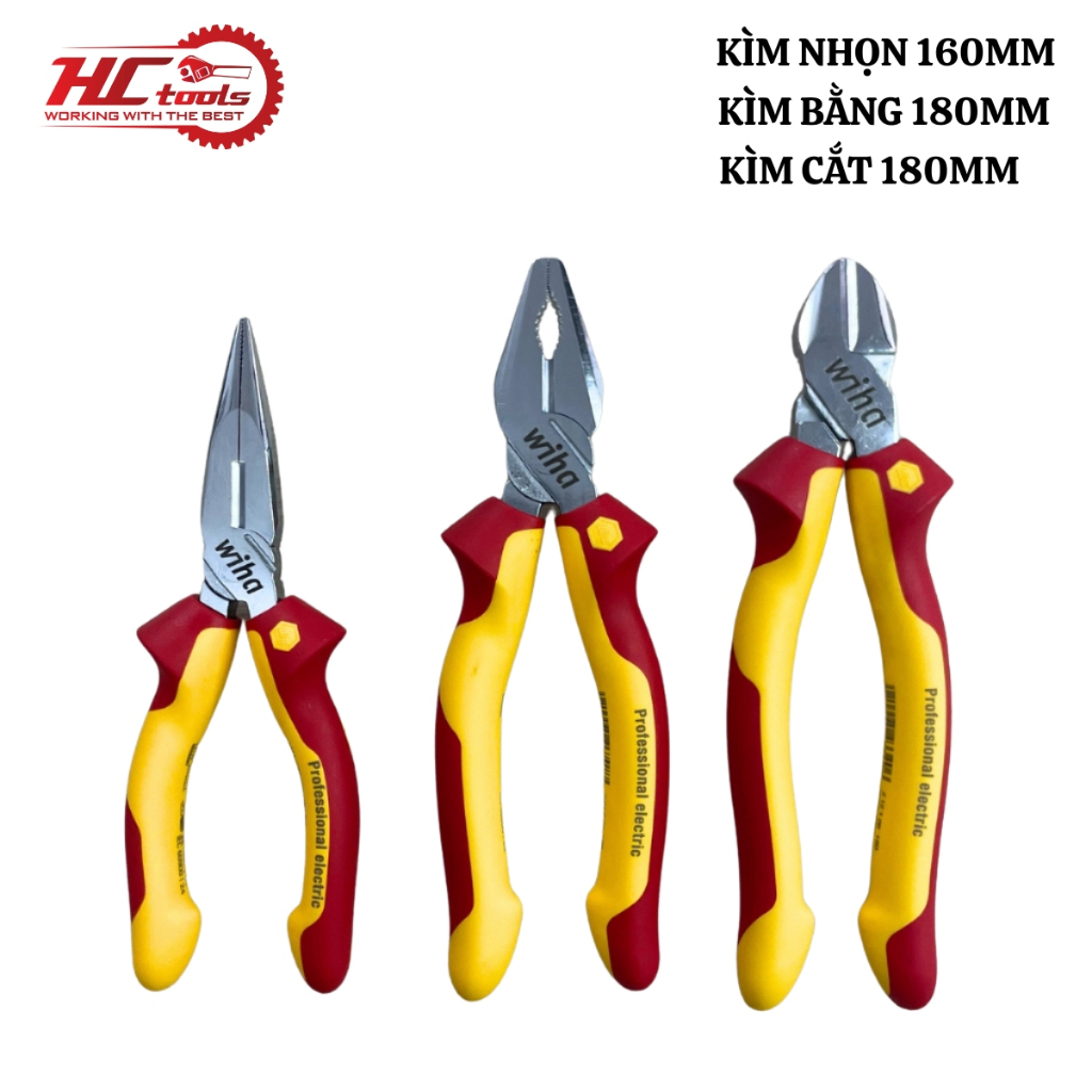 Combo 3 Kìm Wiha Chính Hãng cách điện bằng 18cm, cắt 18cm, nhọn 16cm ...