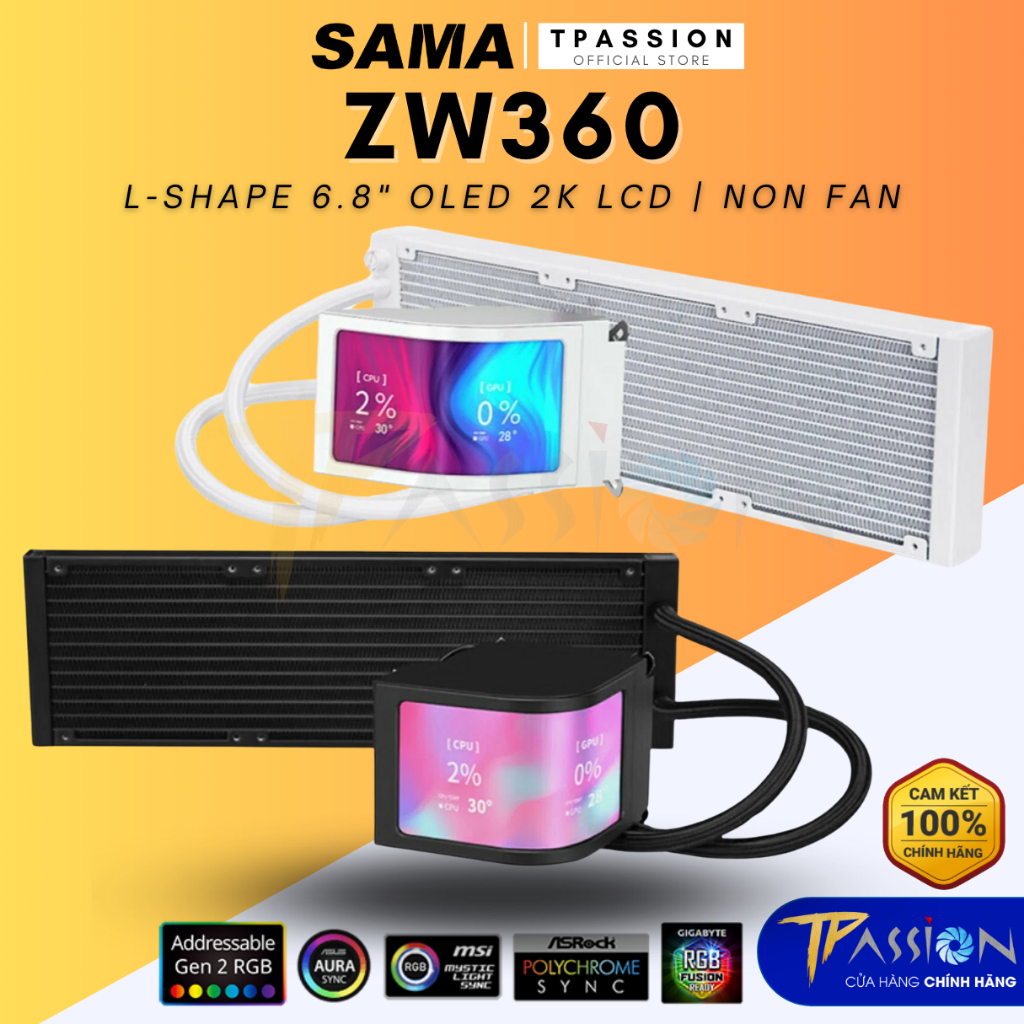 Tản nhiệt nước AIO CPU SAMA ZW360 6.8" OLED 2K Panorama - KHÔNG QUẠT ...