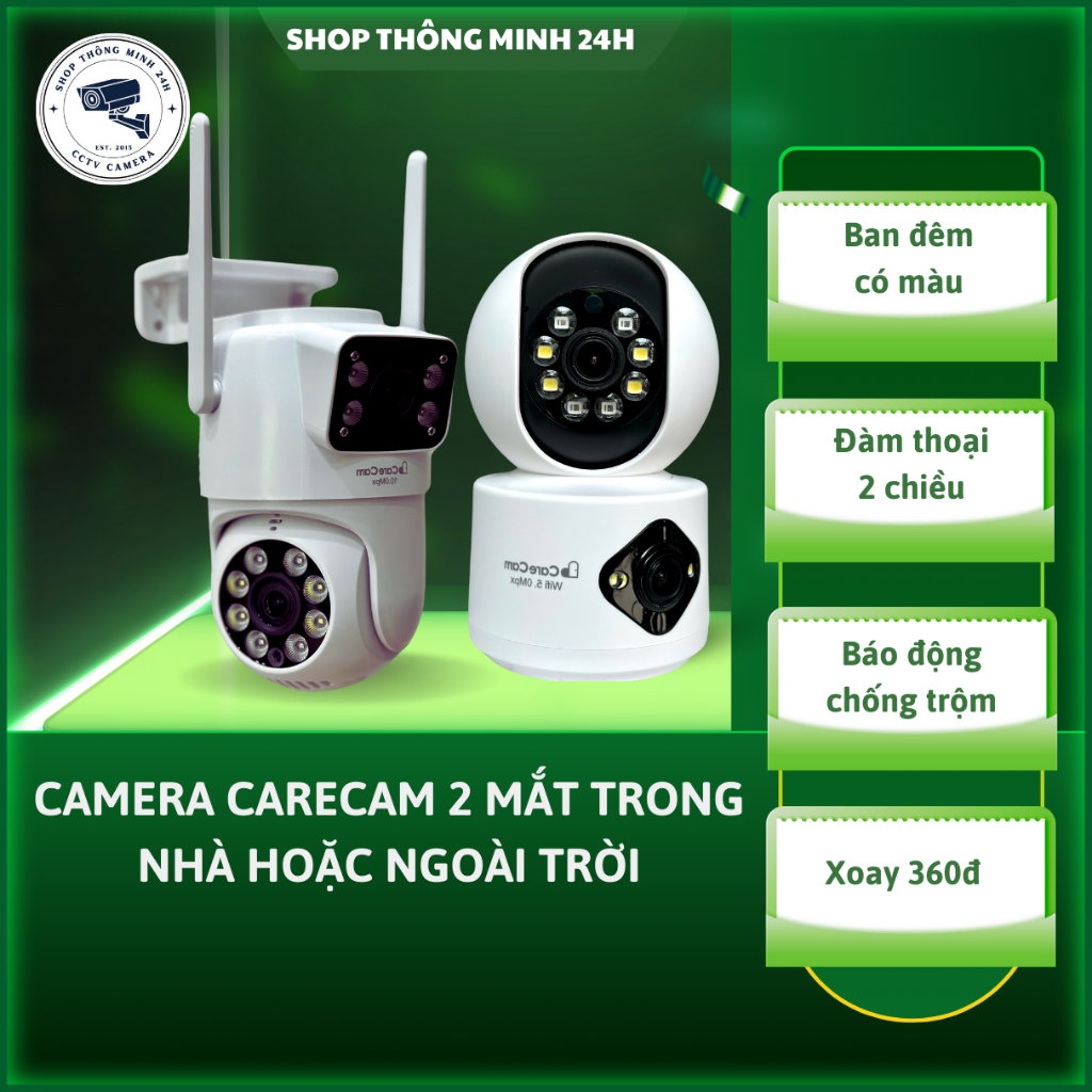 Camera Wifi CARECAM 2 Mắt Ngoài trời 10.0MP Hoặc 2 Mắt Trong Nhà 5.0MP ...