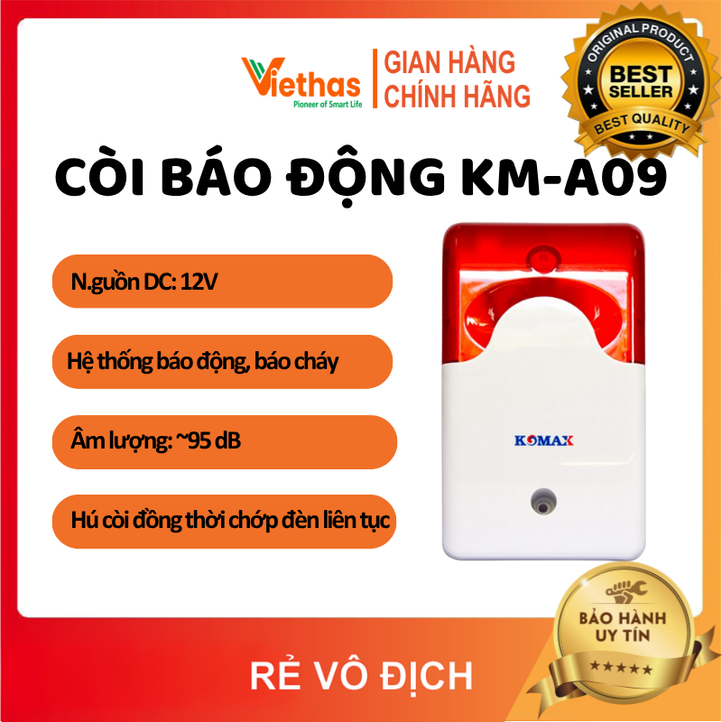 VIETHAS - Còi hú đèn chớp báo động, báo cháy KM-A09 / VAKS 103 12V ...
