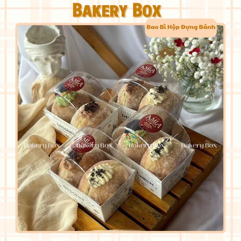 100 Hộp Giấy Trắng Nắp Bầu DELICIOUS, Đựng Bánh Croissant, Sandwich ...