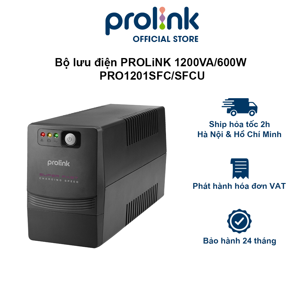 Bộ lưu điện UPS PROLINK PRO1201SFC (1200VA) 600W, AVR, sạc siêu nhanh ...
