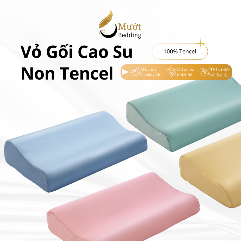 Vỏ gối cao su non Mướt Bedding lụa Tencel trơn màu cao cấp, bao áo gối ...