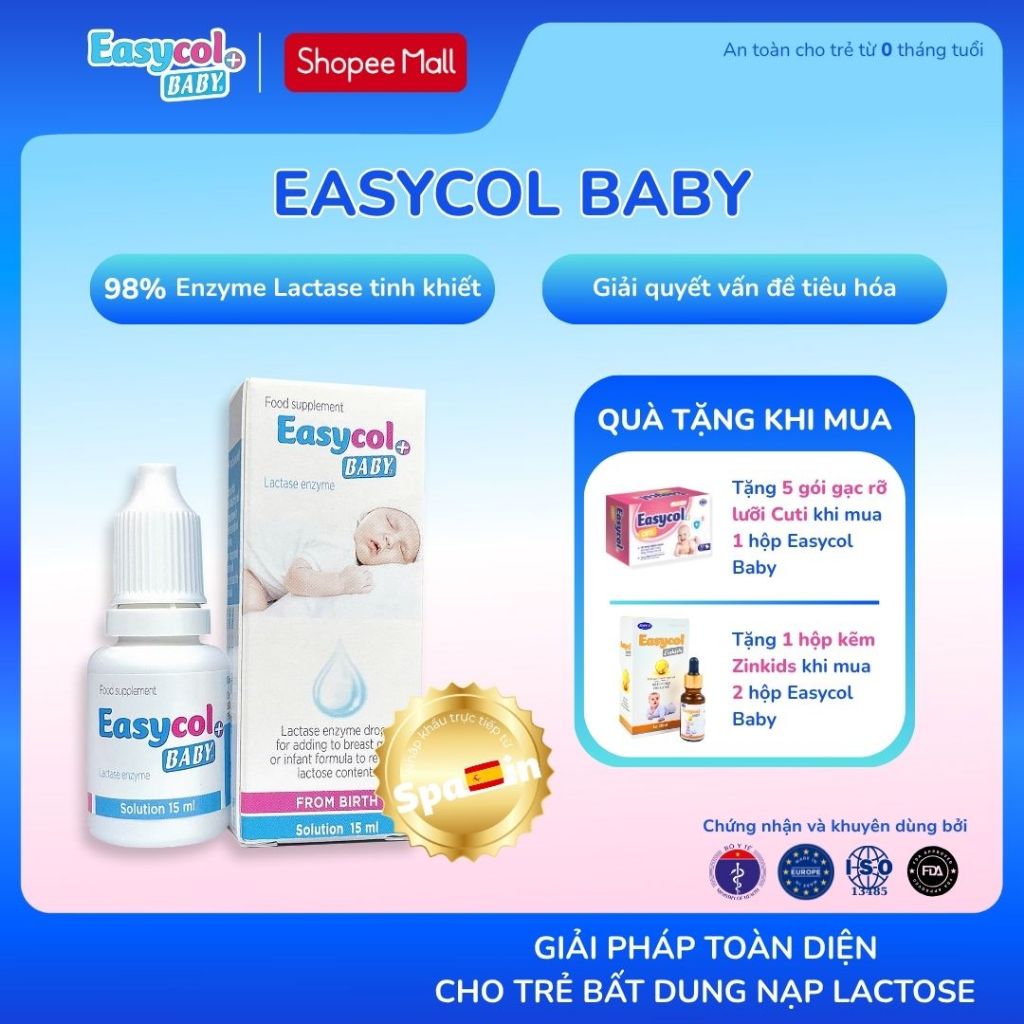 Enzym lactase Easycol Baby cho trẻ bất dung nạp Lactose cải thiện tiêu ...