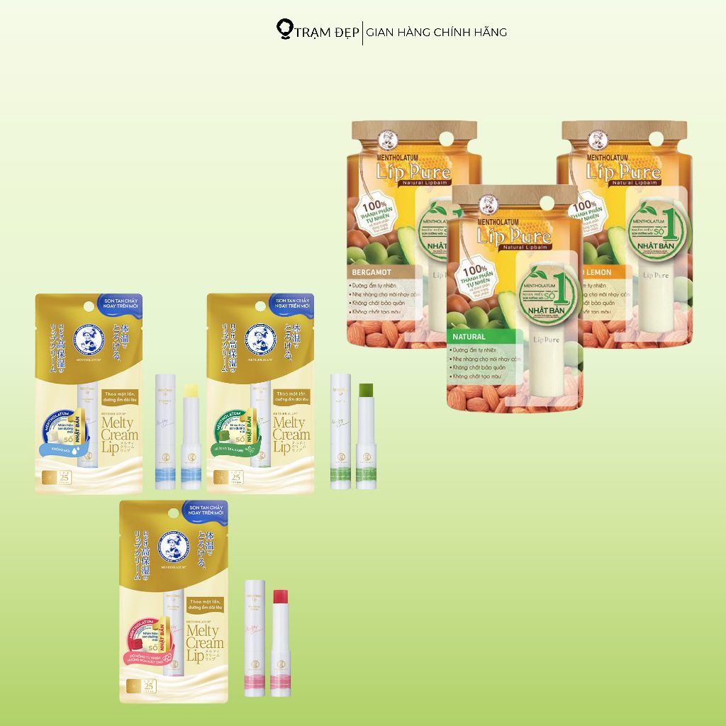 Son Dưỡng Môi Mentholatum Lip Pure Natural Lipbalm (3.9g) & Melty Cream Lip (2.4g) | Shopee Việt Nam