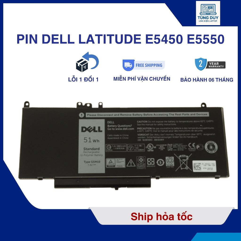 Pin laptop Dell Latitude E5250 E5450 E5550 E5270 E5470 E5570 G5M10 51Wh ...
