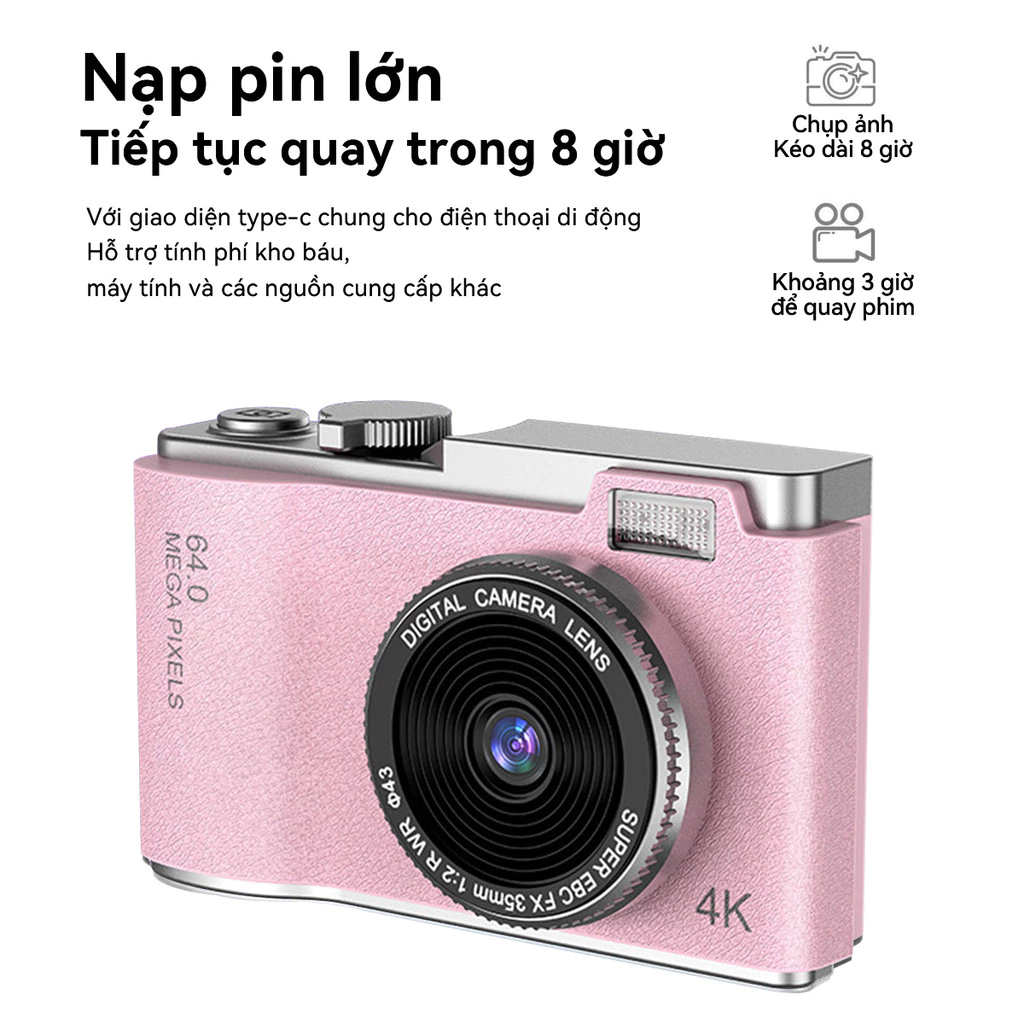 （🎁Quà tặng）Máy ảnh Selfie HD LK-003 Mini Dual Lens 4K Video Style Retro, phù hợp cho sinh viên ...