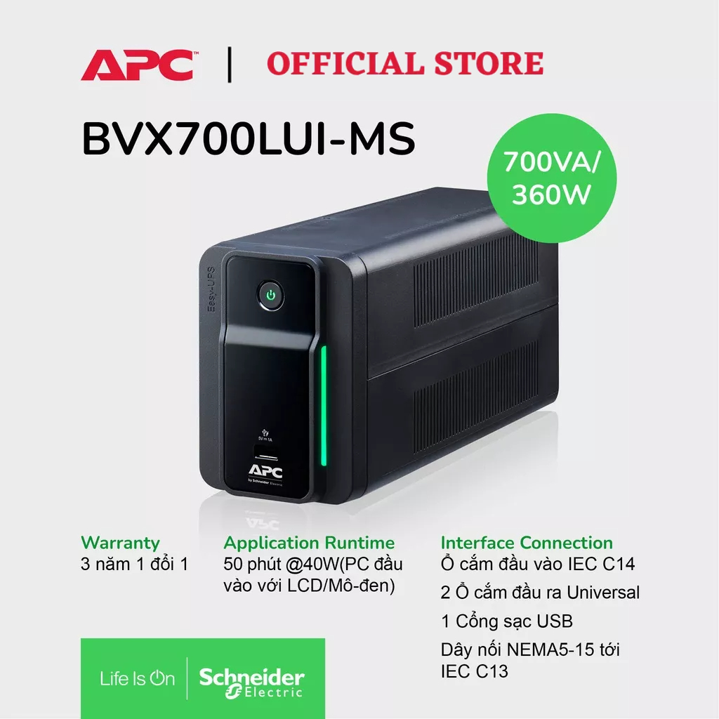 Bộ lưu điện APC BVX700LUI-MS (Line Interactive/ 700VA/360W) | Shopee ...