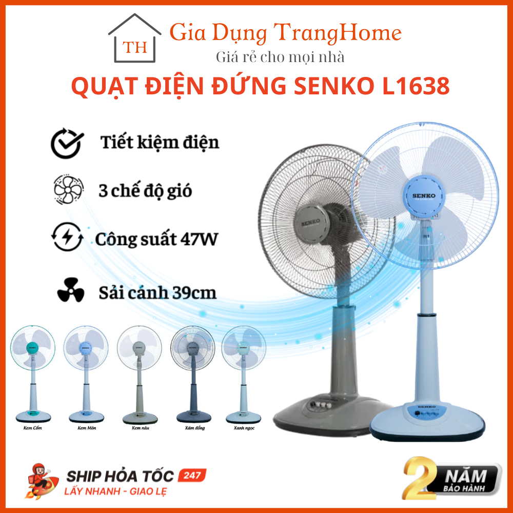 Quạt lửng Senko L1638 chính hãng - Quạt điện cây đứng lỡ 3 mức tốc độ ...