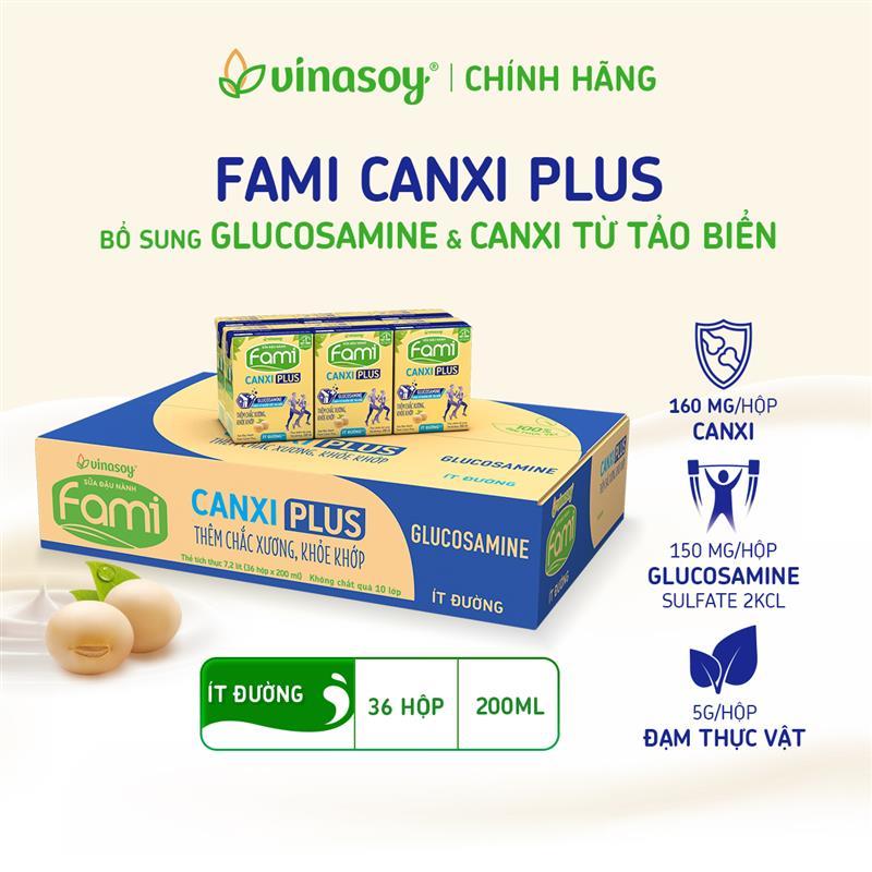 Thùng sữa đậu nành Fami Canxi Plus nguyên vị (ít đường) 36 hộp (36 hộp x 200ml) | Shopee Việt Nam