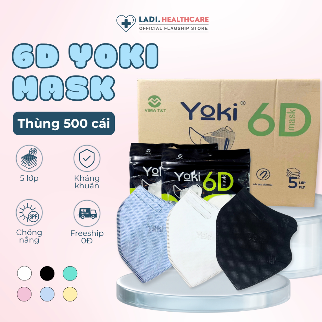 [Sỉ Thùng 500 Cái] Khẩu trang 6D Yoki Mask 5 lớp kháng khuẩn hàng chính ...