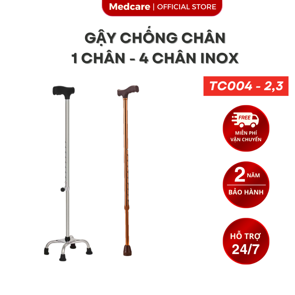 Gậy chống inox cho người già, Batoong 1 chân và 4 chân tập đi cho người ...