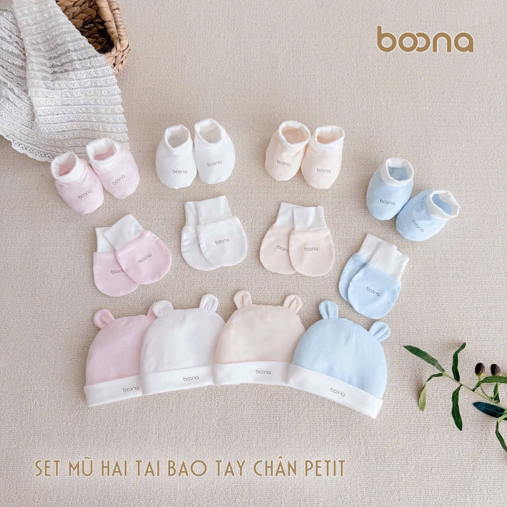 Set Mũ Tai Gấu Và Bao Tay Chân Phối Màu Hãng Boona Cho Bé Sơ Sinh Vải Petit Mềm Mại Nhiều Màu ...