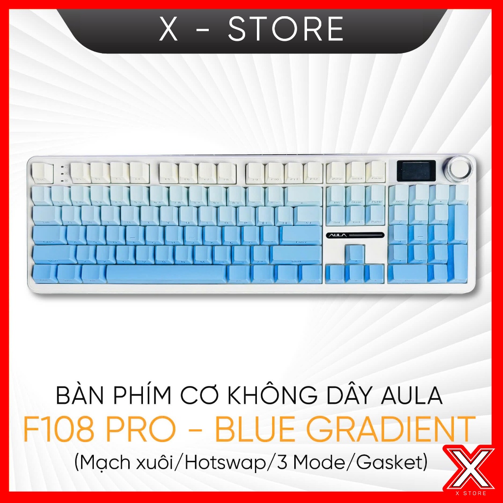 BÀN PHÍM CƠ KHÔNG DÂY ALUA F108 PRO (Màn LCD / Hotswap / 3 Modes / Led ...