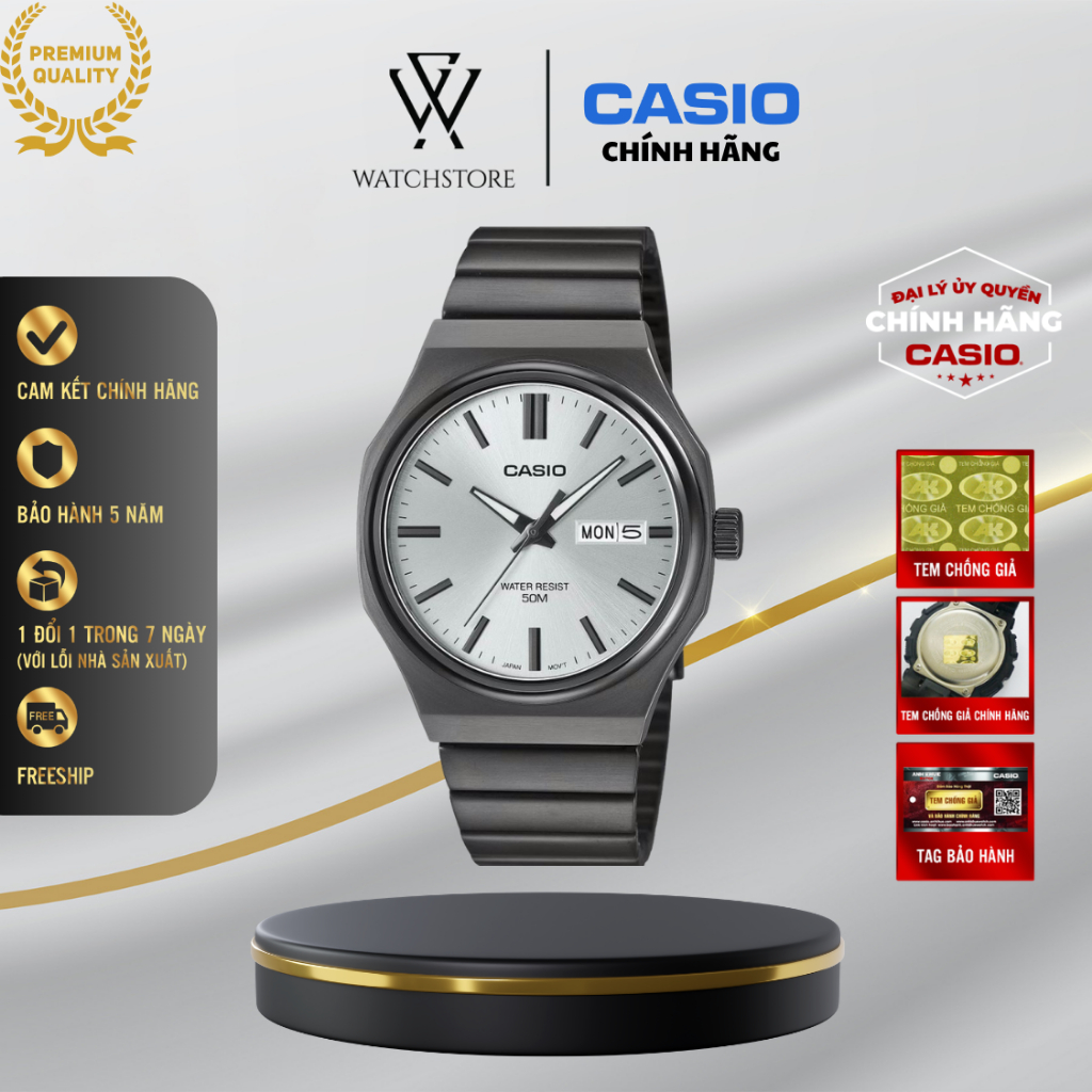 Đồng Hồ Nam Casio MTP-E735B-7AVDF Màu Trắng Mặt Kính Khoáng 37.5mm Chống Nước Dây Đeo Kim Loại ...