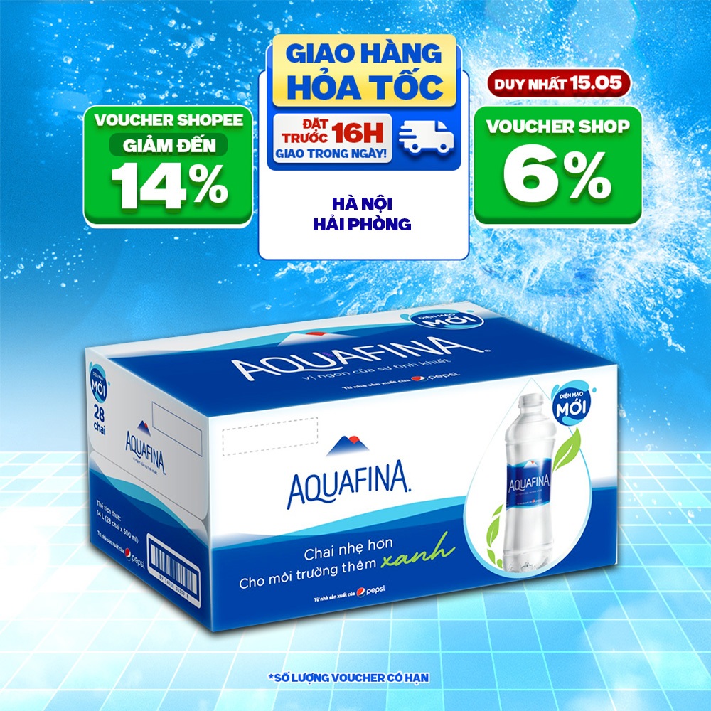 [SALE 15.5] Thùng 28 Chai Nước tinh khiết Aquafina (500ml/chai) | Shopee Việt Nam