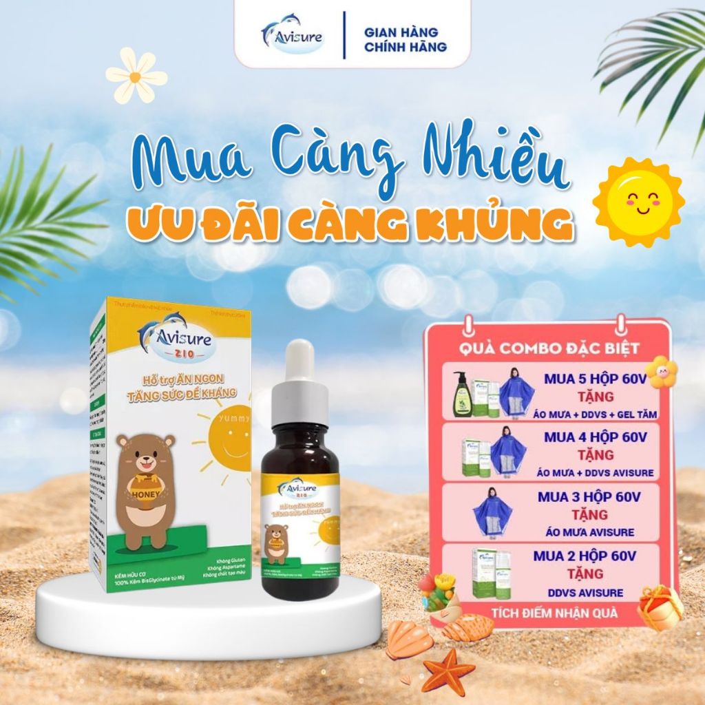 Kẽm cho bé Avisure ZiO kẽm sinh học cho bé biếng ăn, chậm tăng cân 20ml ...