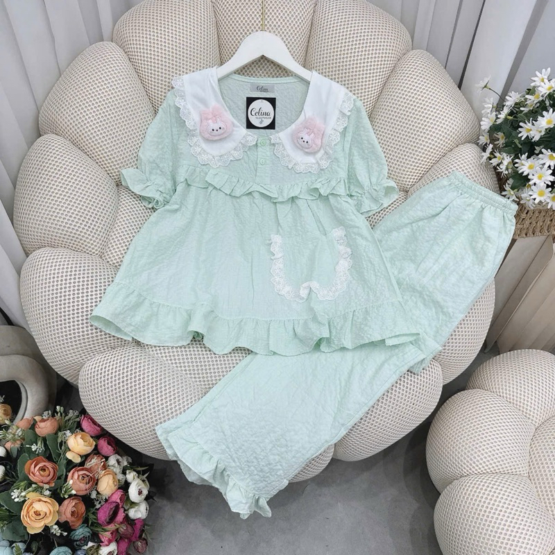 Bộ Ngủ Đũi Xốp Tiểu Thơ Dễ Thương Đính Thỏ 40-60kg | Shopee Việt Nam