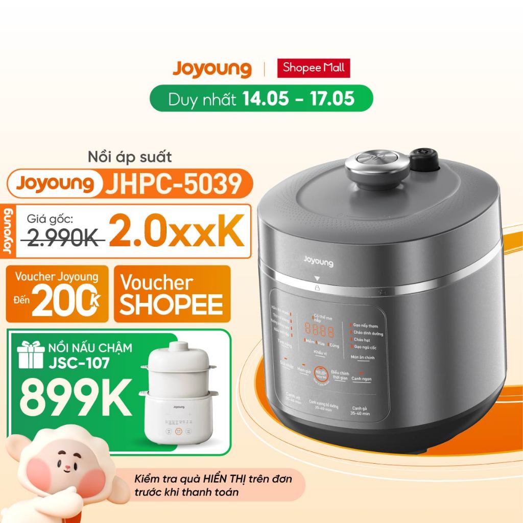 [14-17/5 TẶNG NỒI NẤU CHẬM] Nồi áp suất Joyoung JHPC-5039 | Dung tích 5L | Công suất 900W ...