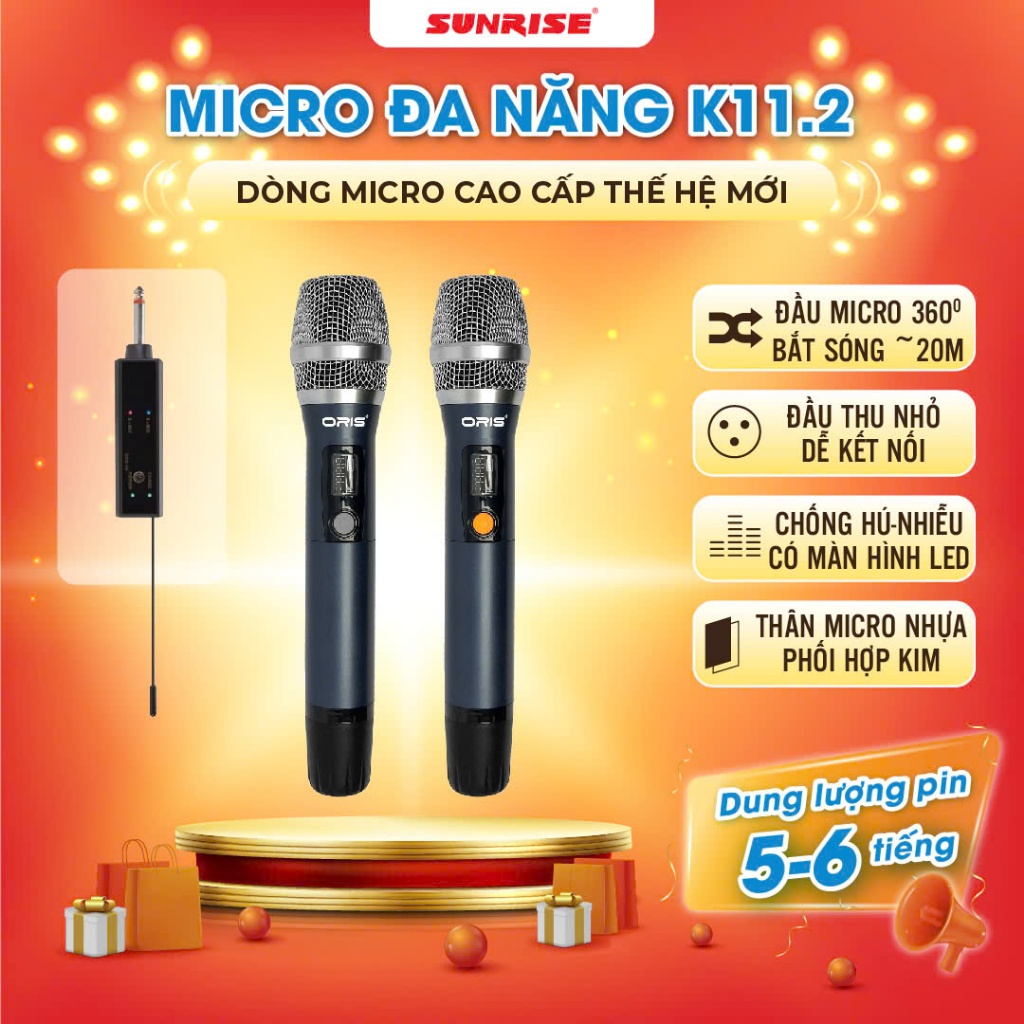 Micro đa năng không dây chính hãng K11.2, mic đa năng sóng UHF chống hú ...