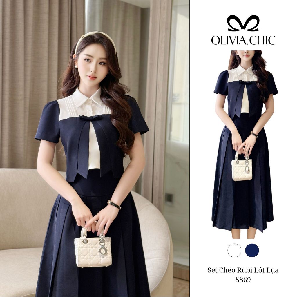 Set Công Sở Thanh Lịch OLIVIA.CHIC Chất Chéo Rubi Lót Lụa, Áo Ngắn Cổ ...