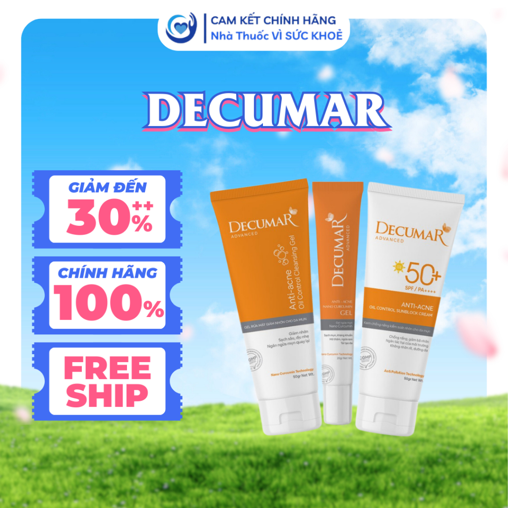 Combo Decumar Advanced Gồm 1 Gel Ngừa Mụn, 01 Gel Rửa Mặt, 01 Kem Chống ...